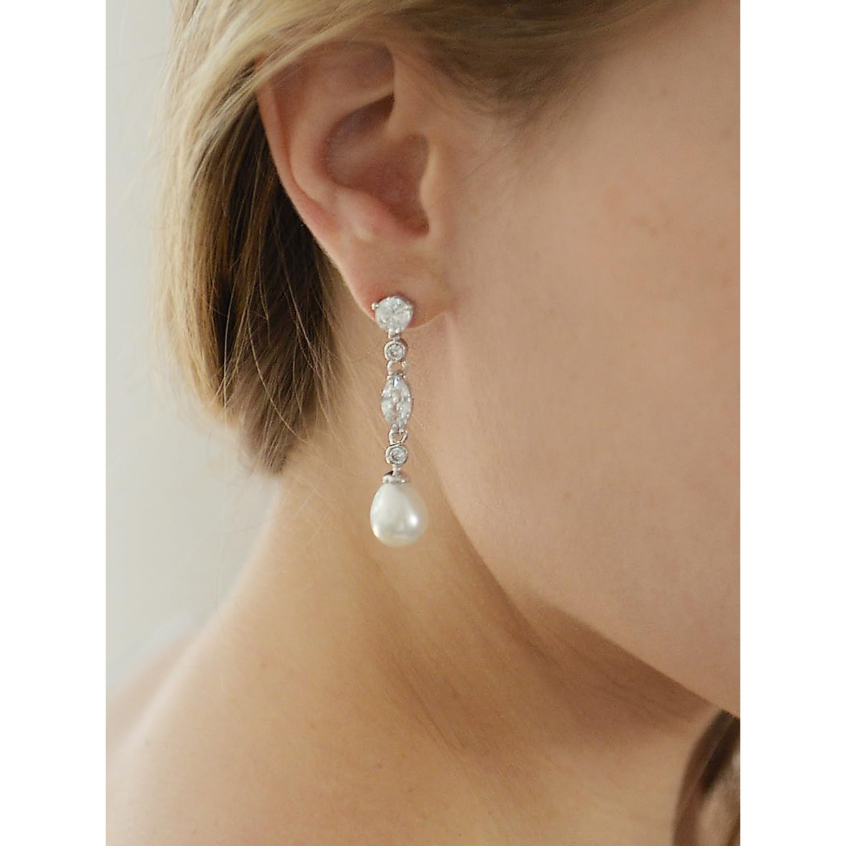 Mariell Pearl Dangle Wedding Earrings with Cubic Zirconia Crystals, Pearl Bridal Earrings, Jewelry for Brides, Homecoming, Mother of the Bride