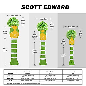 Scott Edward Knitted Golf Head Covers 4PCS Handmade Fit Well for Driver and Fairway Woods with Long Neck Pom Pom Golf Club Headcovers Set (Green Yellow Argyle)