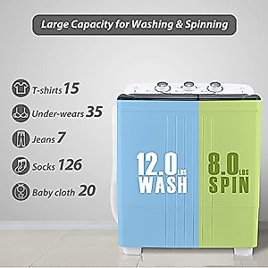 Homguava 20Lbs Capacity Portable Washing Machine Washer and Dryer Combo Twin Tub Laundry 2 In 1 Washer(12Lbs) & Spinner(8Lbs) Built-in Gravity Drain Pump,for Apartment,Dorms,RV Camping (grey+white)