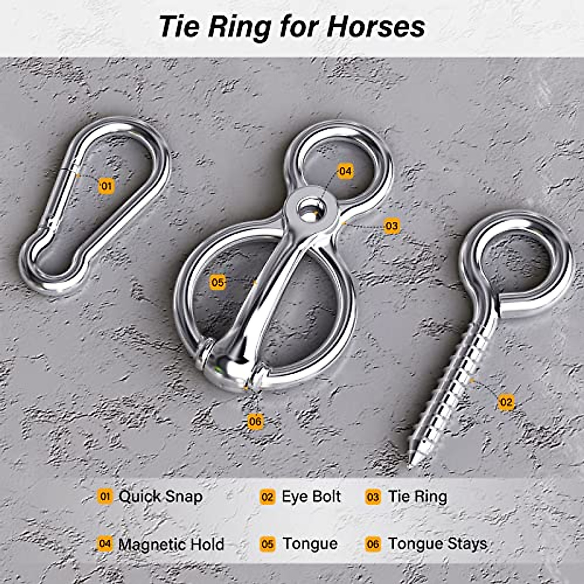 Debialo Horse Tie Ring, Horse tack and Supplies, Safe Horse Accessories,Horse Training Equipment with Eye Bolt,Quick snap,Humane Way Tie Ring,Prevent Horses from Pulling Back,Durable Steel