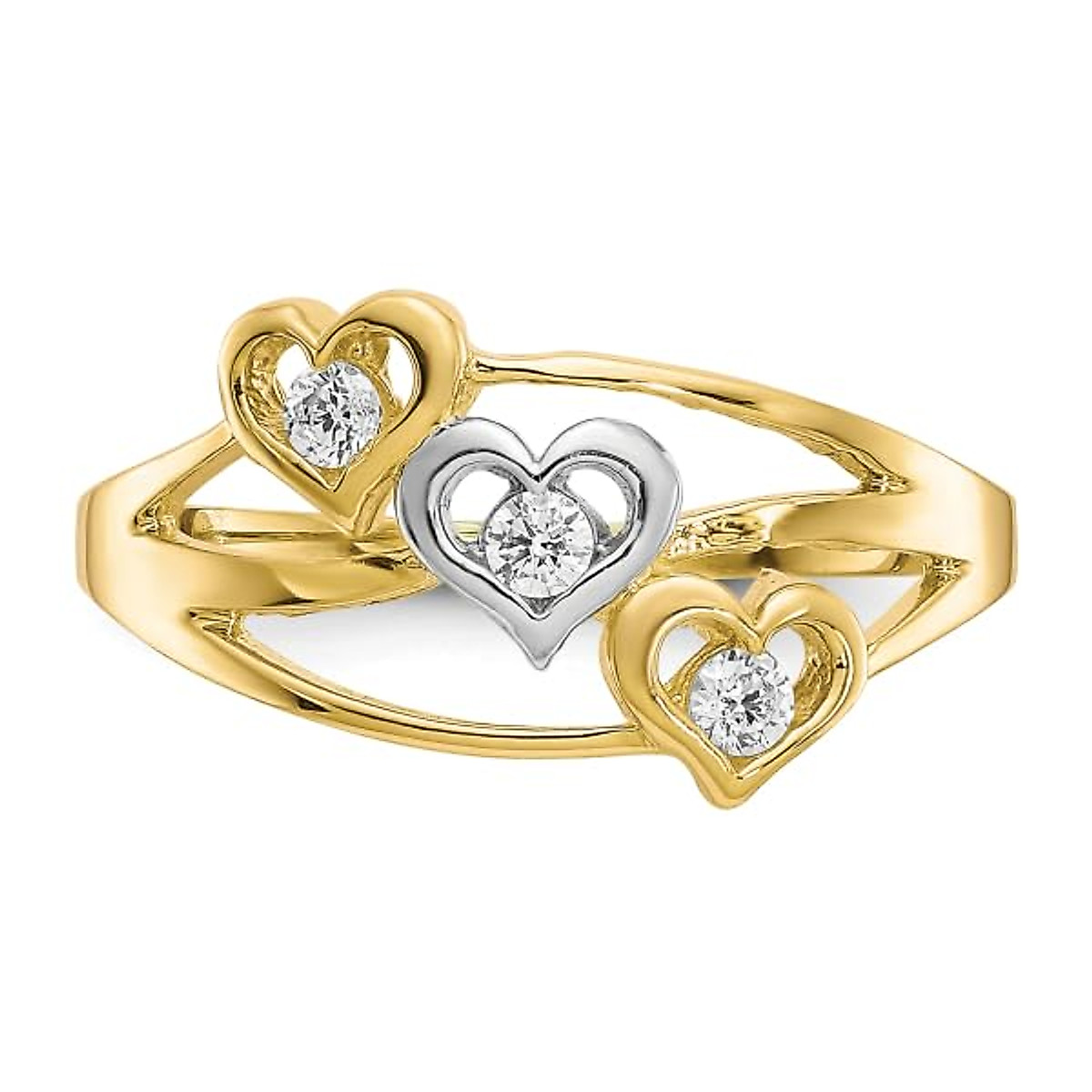 IceCarats 10K Yellow Gold Triple Heart Love 3 Stone Cubic Zirconia CZ Ring Size 6