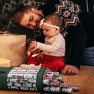 ProPik Gift Wrapping Paper Storage Organizer Bag, Store Up To 24 Rolls 40 Inch, Heavy Duty Polyester plus PVC Clear Bag with Handles and Zippered Top for Gift Wrap and Ribbons (Green)