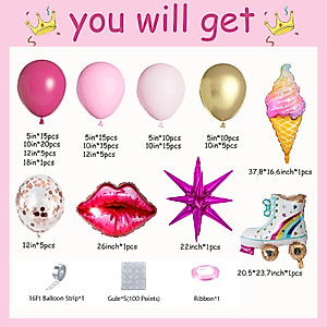 128 Pcs Hot Pink Balloon Arch Kit, Metallic Gold Star Confetti Balloons for Barbie Theme Princess Party Birthday Girl Baby Shower Anniversary Wedding Valentines Day Graduation Decorations