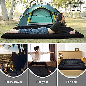 YOSHOOT Japanese Shiki Futon Mattress For Floor, Bed Folding Portable Camping Roll Up Mattress Thicken Mattress Sleeping Pad for Guest Room Full Size, Black