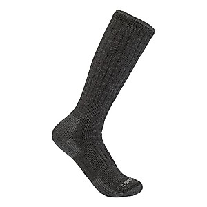 Carhartt Men's Midweight Synthetic-Wool Blend Boot Sock, Carbon Heather, Large