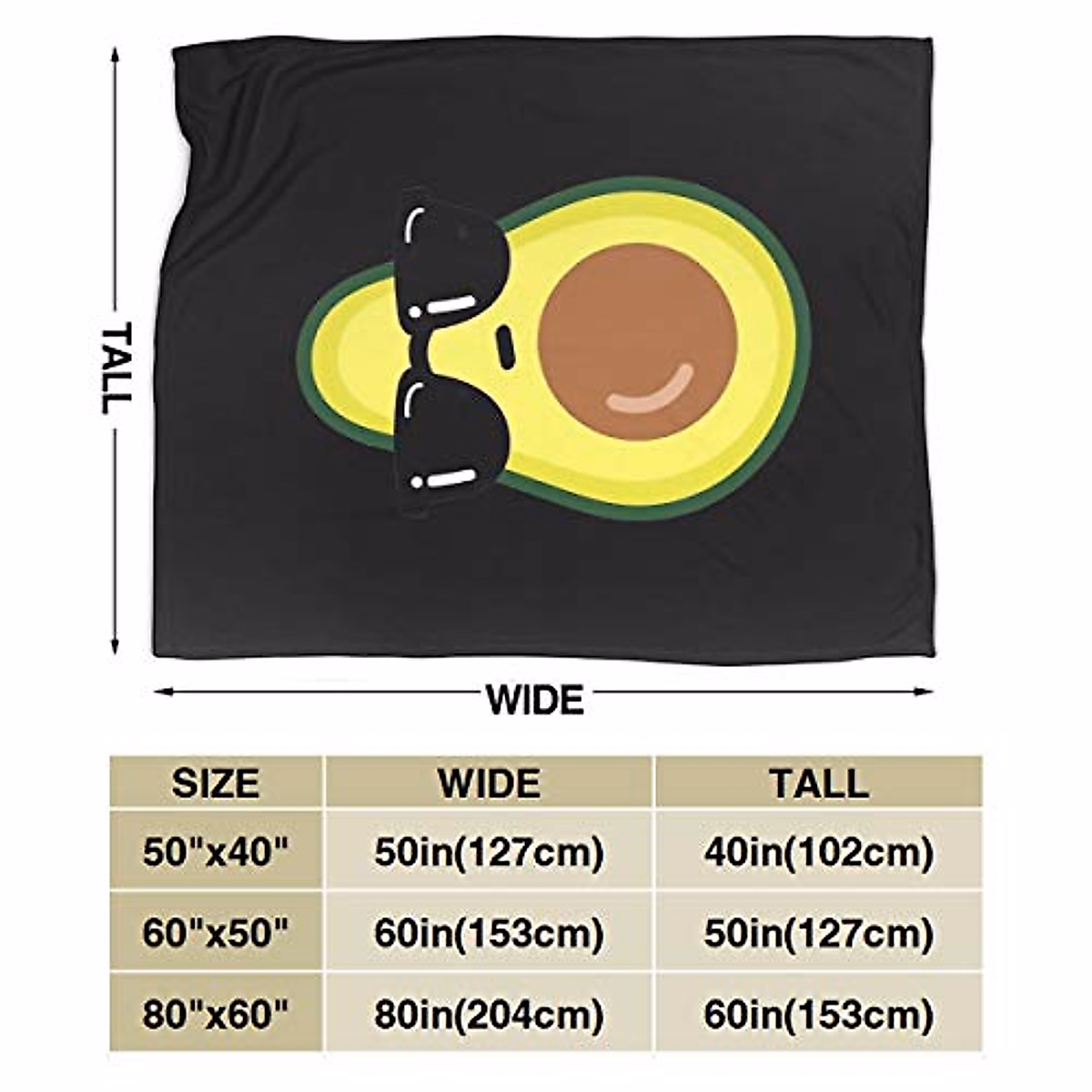 GUANN Ultra-Soft Micro Fleece Blanket Avocado Icon with Sunglasses Soft and Warm Throw Blanket for Bed Couch Living Room 80"" x60
