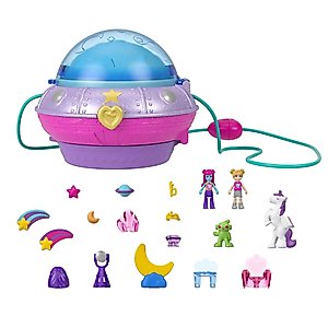 Polly Pocket Dolls and Accessories, Compact with 2 Micro Dolls, 15 Toy Pieces and 1 Fashion Piece, Double Play Space​​​