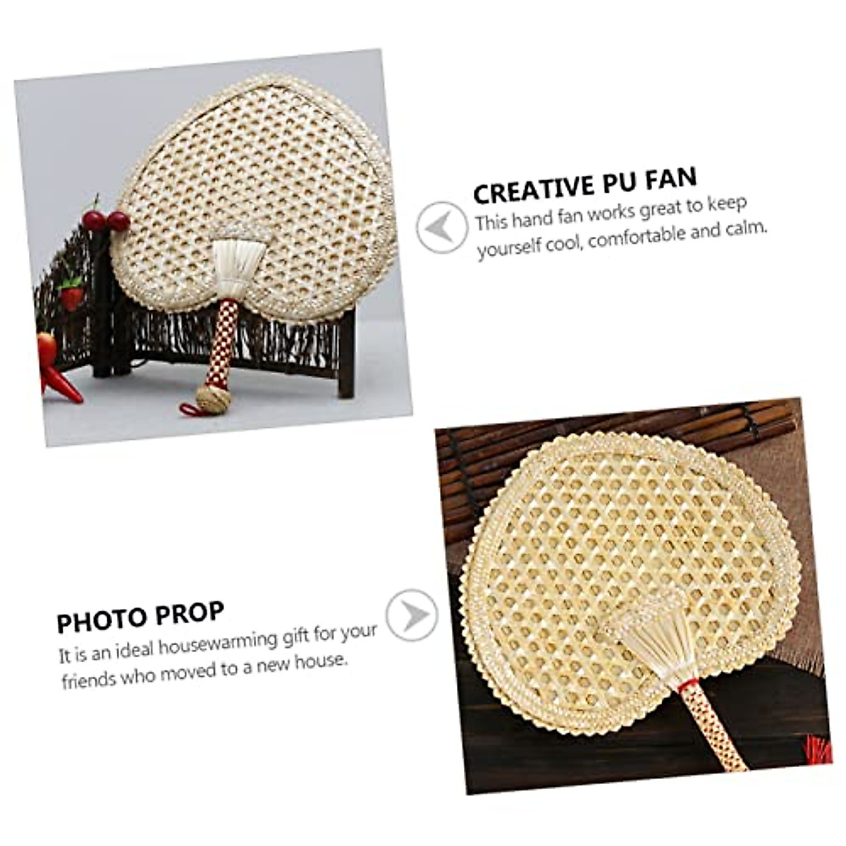 Abaodam 3 Pcs Straw Fan Paper Fans Decoration Japanese Fan Party Fan Woven Handheld Fan Vintage Home Decor Hand Rocker Fan African Decor Seagrass Rattan Fan Heart-Shaped Travel Polyester