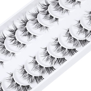 False Eyelashes Cluster Lashes Natural Look, Wispy Manga Eyelash Extensions Strip Cat Eye Lashes Pack with Clear Band Short Anime Korean Fake Eyelash 10 Pairs ALICROWN