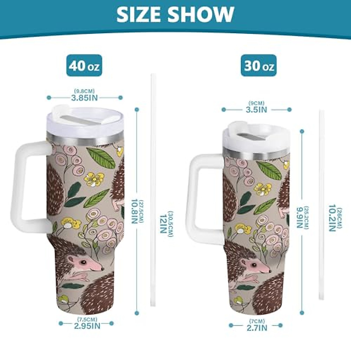 RPLIFE Adorable Hedgehogs Vintage Tan Coffee Tumbler, Stainless Steel Mug, Insulated Tumbler, Tumblers for Women