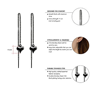 555Jewelry Womens Heart Cute Shape Love Stainless Steel Charm Fine High Fashion Romantic Gifts Female Delicate Stylish Chain Link Accessories Jewelry Dangle Drop Earrings, Black