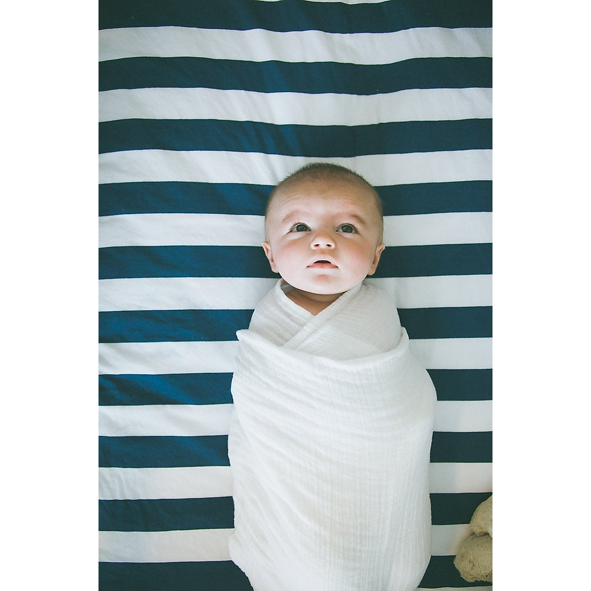 Little Unicorn Cotton Muslin Fitted Sheet - Navy Stripe