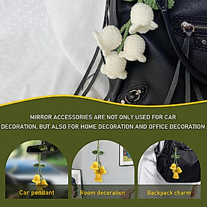 Kewucn Car Mirror Hanging Accessories, Bellflower Hand Knitted Auto Pendant, Vehicle Rear View Mirror Hanging Ornament Decoration, Suitable for Car, Handbag, Backpacks, Keychain (Yellow)