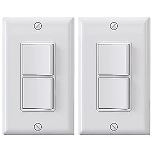 ELEGRP Decorator Double Rocker Light Switch, Two Single Pole Electrical Paddle Switch, 15A, 125V, in-Wall On/Off Switch, Self-grounding, Wall Plate is Included, UL Listed (2 Pack, Glossy White)