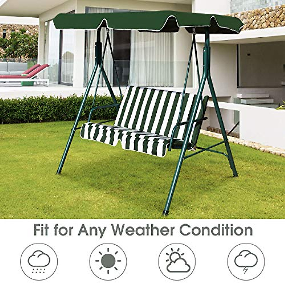 Happygrill 2-Person Convertible Canopy Swing Chair, Hammock Swing with Comfortable Cushion Seats, Weather Resistant Power Coated Steel Frame