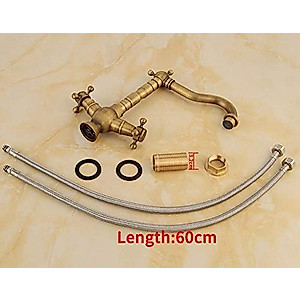 Kitchen Taps Basin Faucets Antique Brass Bathroom Sink Faucet Spout Double Cross Handle Bath Kitchen Mixer Hot and Cold Tap