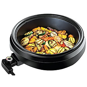 Chefman 3-In-1 Electric Indoor Grill Pot & Skillet, Slow Cook, Steam, Simmer, Stir Fry, 10-Inch Nonstick Raised Line Griddle Pan, Temperature Control, Tempered Glass Lid, 3-Quart, Black-Round
