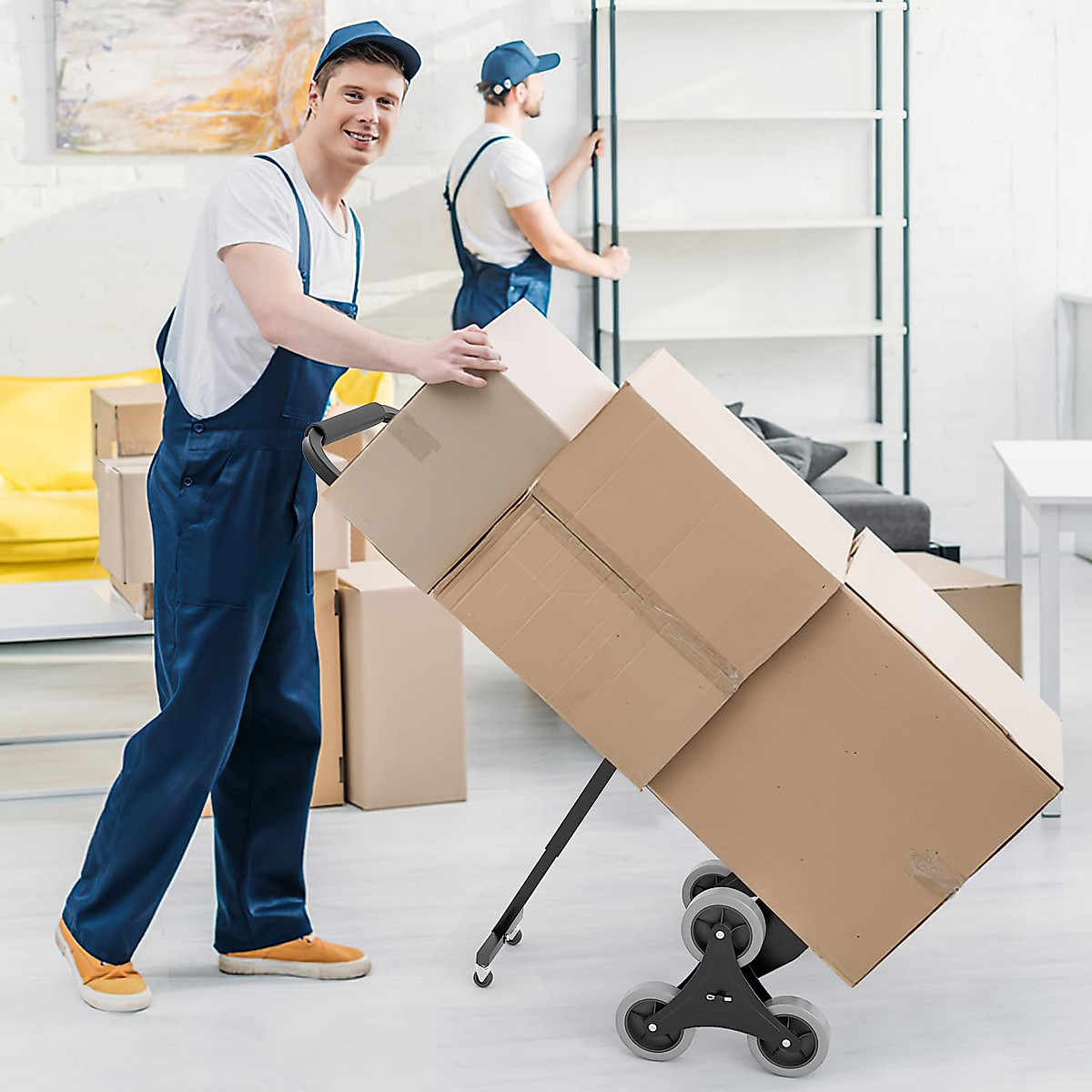 Oarlike Stair Climbing Dolly Cart with 330 lbs Capacity, Heavy Duty Stair Climber Cart with Rope and Telescoping Handle, Foldable Hand Truck with Wheels for Shopping, Moving (Black)