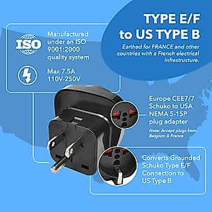OREI Europe to US Plug Adapter, Grounded European to USA Adapter, American Outlet Plug Adapter, EU to US Adapter, Europe to USA Travel Plug Converter (3 Pack) GP-95