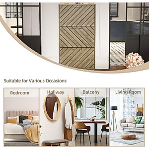 FAMAPY Modern Shoe Cabinet with 3 Flip Drawers, Freestanding Shoe Storage Cabinet, Slanted Design, Shoe Storage Organizer for Hallway Entryway Light Brown (22.4”W x 9.4”D x 42.3”H)