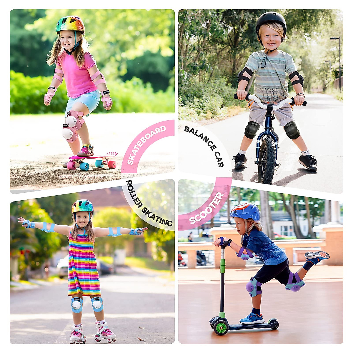 BOSONER Kids/Youth Knee Pad Elbow Pads for Roller Skates Cycling BMX Bike Skateboard Inline Rollerblading, Skating Skatings Scooter Riding Sports