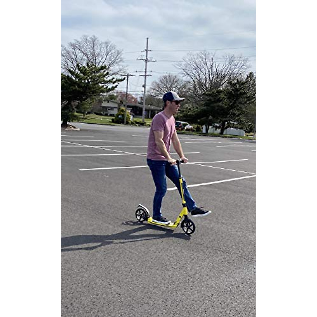 Bee Free 2 Wheel Kick Scooter for Adults and Teens, Adjustable Handlebars, Premium Durable Aluminum Construction, Foldable, Rear Foot Brake and Anti-Shock Suspension, Ages 12+, Up to 200 LBS, Yellow
