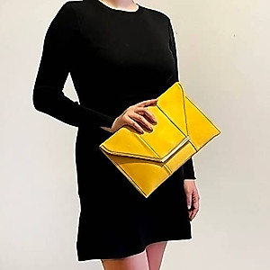 JNB Women's Faux Microsuede Envelope Clutch (Mustard)