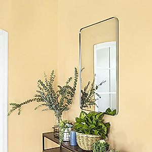 GRACTO 20x30 inch Chrome Stainless Steel Metal Framed Bathroom Mirror Wall Mounted Rounded Rectangular Bathroom Vanity Mirror