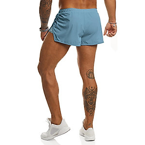 Ouber Men's Running Shorts with Liner 2'' Workout Shorts Bodybuilding Side Split Mesh Gym Shorts SkyBlue,XL