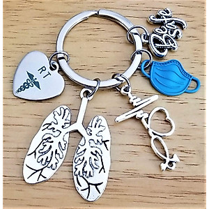:RT Respiratory Therapist Keychain Respiratory Therapy Gift Lung Specialist EKG ECG heartbeat Stethoscope