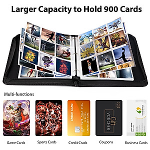 WOT I Trading Card Binder, 900 Pockets Card Binder Sleeves with Zipper, Double Sided Pockets Card Holder Carry Card Case for Baseball Card, Football Card