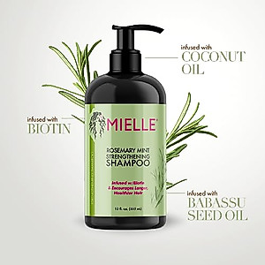 Mielle Organics Rosemary Mint Strengthening Shampoo and Leave-In Conditioner Infused with Biotin, Cleanses and Helps Strengthen Weak and Brittle Hair, 12 Ounces
