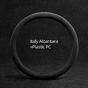 Alfanxi Universal Alcantara Material Steering Wheel Cover Compatible with BMW Benz Audi Toyota Volkswagen Most of Car Models (Red Grid, O Type)