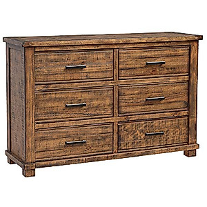 Knocbel Farmhouse 6-Drawer Dresser with Antique Metal Handles, Reclaimed Pine Wood Double Chest of Drawers, Fully Assembled, 56" L x 18.3" W x 36.6" H (Natural)