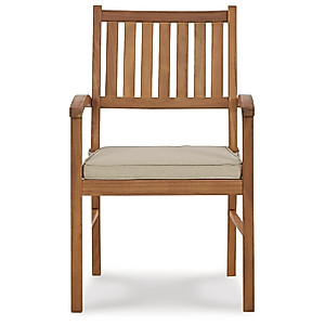 Signature Design by Ashley Janiyah Outdoor Acacia Wood Arm Chair & Cushion Set, 2 Count, Light Brown