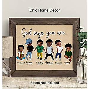God Says You Are Wall Art - Religious Wall Decor for African American Boys - Christian Gifts - Scripture Wall Decor - God Wall Art - Black Boys Room Decor - Motivational Inspirational Bible Verses