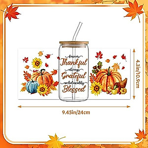 Loozykit UV DTF Cup Wrap Transfer Stickers for Glass 9 Sheets Rub on Transfers Stickers for Crafting UV DTF Transfer Furniture DIY Waterproof Decals for 16OZ Glass Cups (Thanksgiving Day 1)