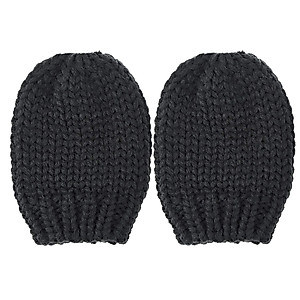 2 Set Newborn Winter Beanie Hats Gloves Kit for Baby Girls Boys Infant Toddler Warm Knitted Hats Glove Autumn Spring 3-6 Months (Black & Gray)
