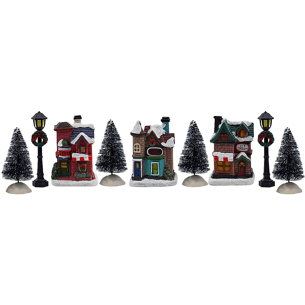 Resin Christmas Village Set with Figurines, Houses, and Accessories – Perfect for Indoor Holiday Decor and Snow Village Displays