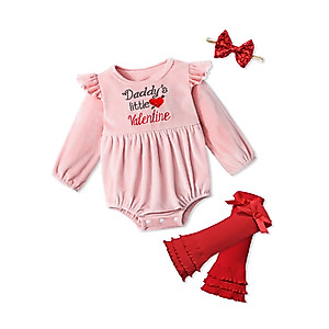Valentine Baby Girl Outfit 12-18 Months Daddys Valentine Baby Girl Outfit Long Sleeve Soft Romper Bodysuit Clothes Red Leg Warmers 3pcs Valentine Outfit Baby Girl