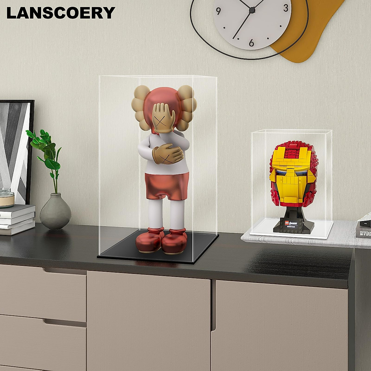 LANSCOERY Acrylic Display Case, Assemble Showcase Display Box for Collectibles, with Dustproof & Seamless Display Design, 6x6x10inch Black Base