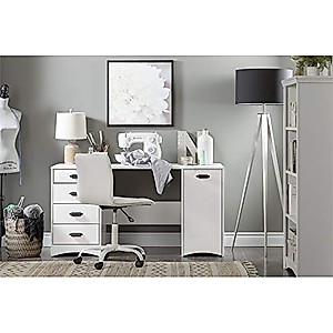 BOWERY HILL Multi-purpose Crafting Table with 4 Drawers and Large Sliding Hidden Storage Shelf, Modern Sewing Table with Scratch Proof Table Top, White