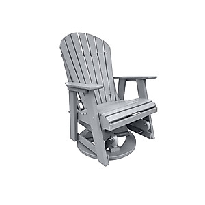 Phat Tommy Glider for Outside Patio - Outdoor Swivel Glider Chair - Poly Outdoor Furniture, Adirondack Porch Glider Chair, Grey