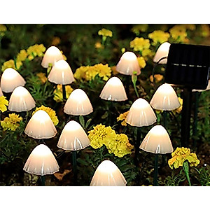 Mushroom String Lights Solar 12FT 12 LEDs Pathway Lights Waterproof Mushroom LED Fairy Lights Outdoor Mini Ground Plug Light for Christmas Yard Patio Gazebo Garden Party Landscape Light, Warm White