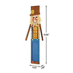 Glitzhome 42"H Rustic Wooden Scarecrow Porch Sign for Fall Harvest Thanksgiving, Farmhouse Style Wood Scarecrow Wall Sign, Standing/Hanging Scarecrow Sign for Home Yard Decor