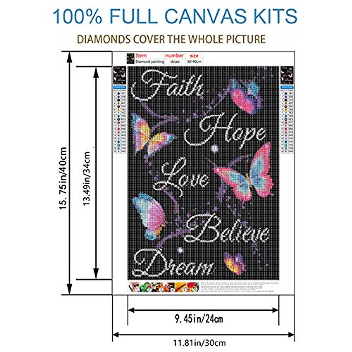 Diamond Painting Kits for Adults, 5D Diamond Painting Butterfly Text Art DIY Round Drill Diamond Art Faith Hope Love, Valentine's Day Gift 11.81x15.75 inches