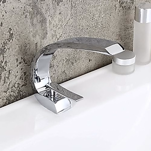 Homary 1-Handle Bathroom Sink Faucet with Pop Up Drain One Hole Deck Mount Curved Lavatory Faucet Mixer Tap, Solid Brass Chrome