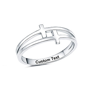 Cross Ring Dainty Rings for Women Purity Thumb Sterling Silver Mothers Mother Daughter Day Christian Jewelry Personalized Engraved Custom Name