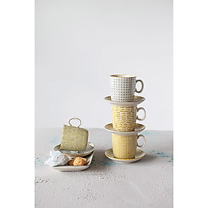 Creative Co-Op Hand-Stamped Stoneware Platter, 12" L x 6" W x 1" H, Mustard