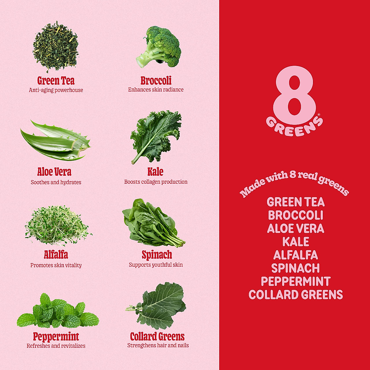 8Greens Supergreens Beauty Gummies with Collagen & Biotin | Super Greens Powder Superfood Gummy for Healthy Skin, Hair, Nails, Glow, and Firmness, Superfood Booster, Strawberry Flavored, 50 Count